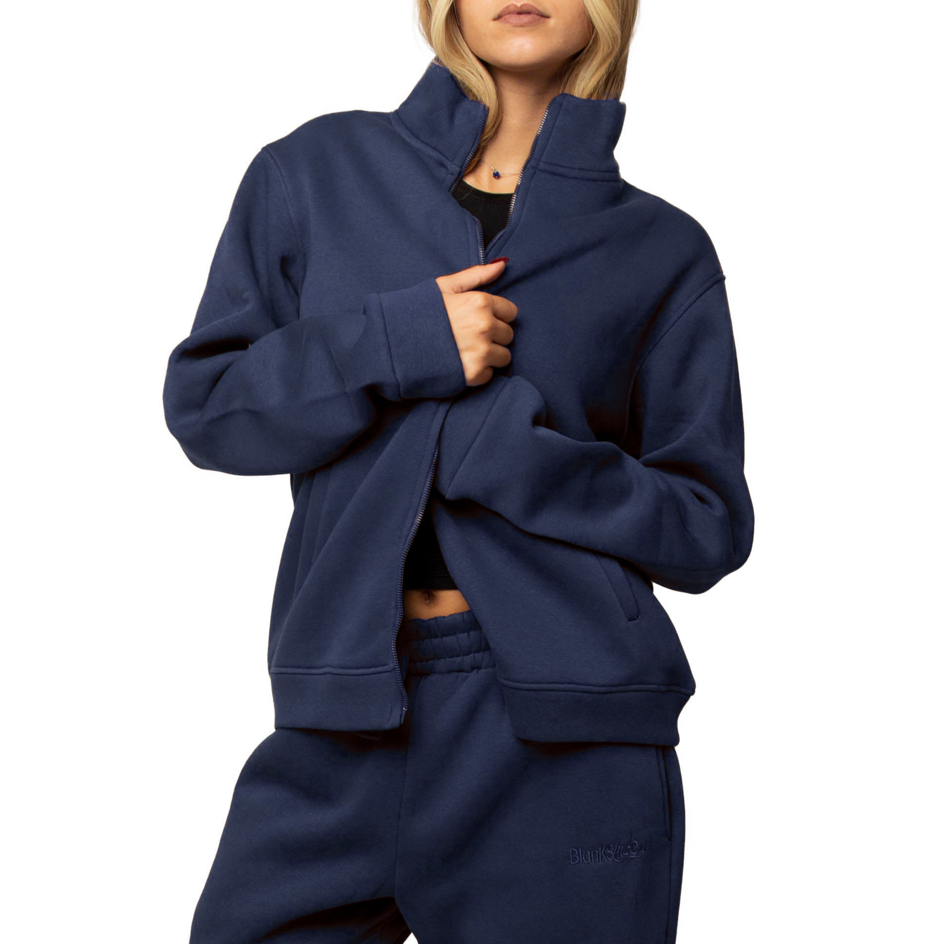Blank Track zip up in navy blue – blanksndco